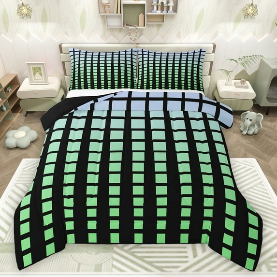 Feelyou Rectangle Abstract Men Bedding Comforter Set, Black Green ...