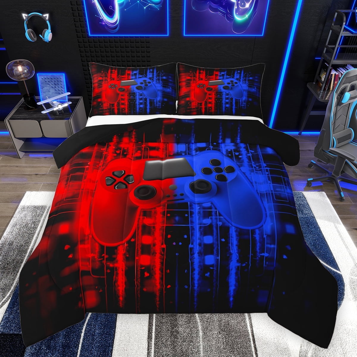 Feelyou Red Blue Gamepad Bedding Comforter Set for Boy, Cartoon Game ...