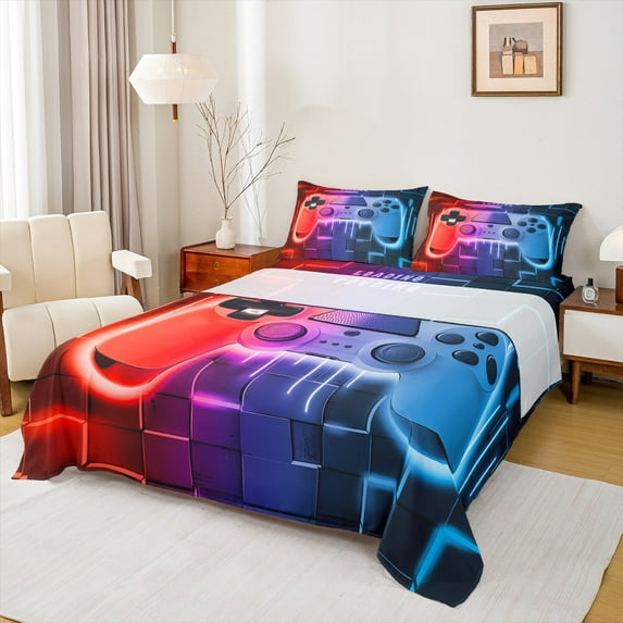 Feelyou Red Blue Gamepad Full Size Sheets, Fashion Neon Square Bed ...