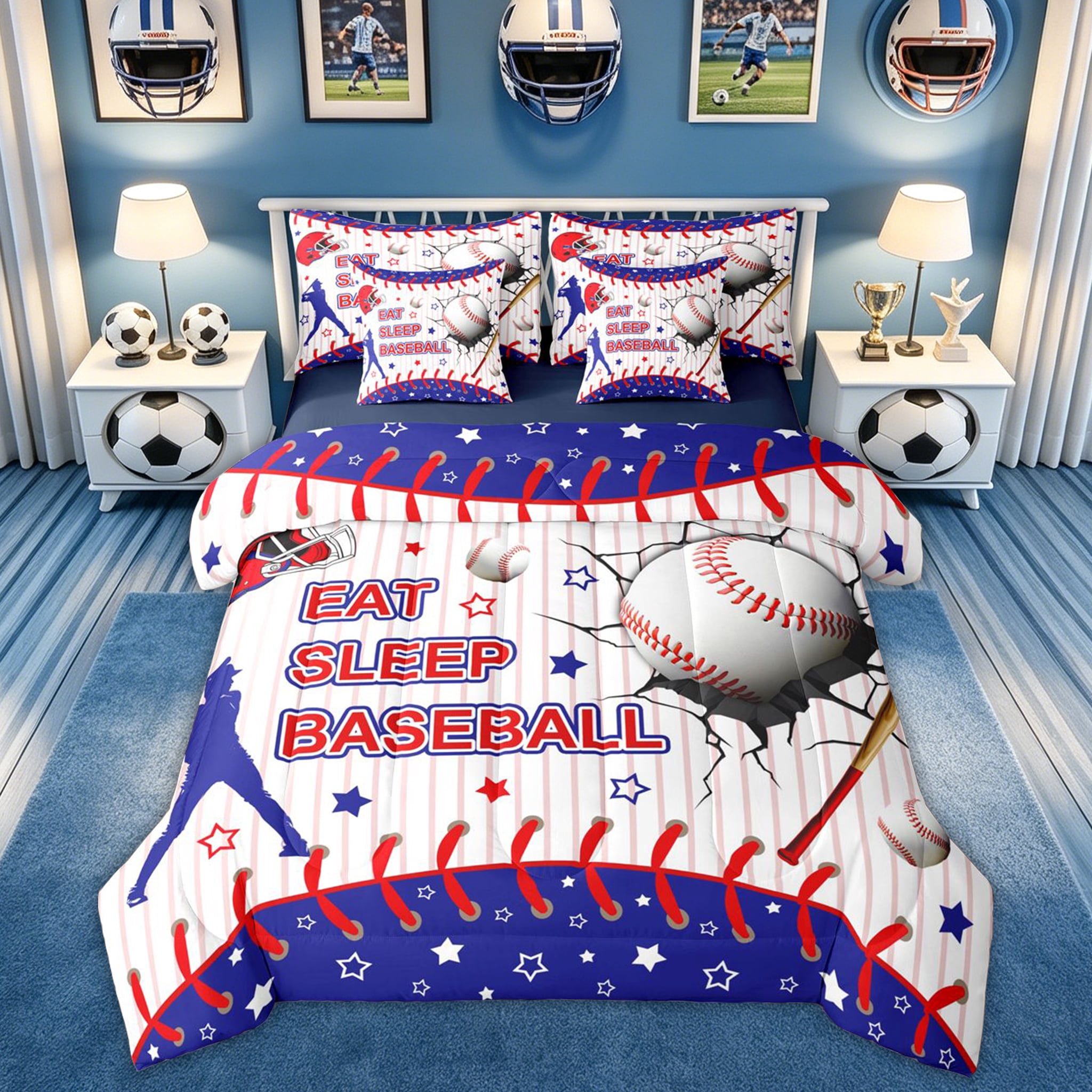 Feelyou Red Blue Patriotic Sport King Bedding for Boys, Eat Sleep ...