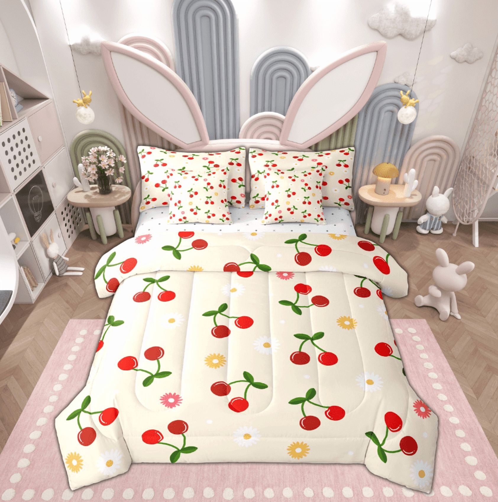 Feelyou Red Cherry Fruit Twin Bedding Sets 7-Piece, Rustic Farmhouse ...