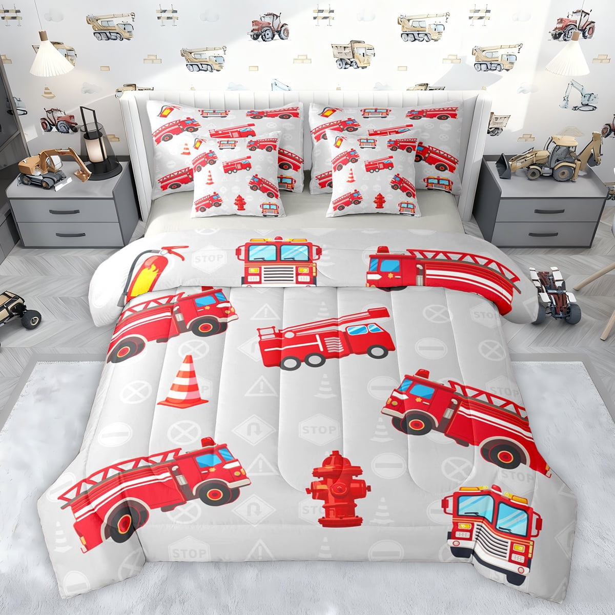 Feelyou Red Fire Fighter Bedding Comforter Set 7 Pieces for Teen ...