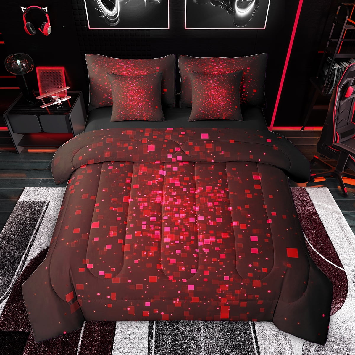Feelyou Red Futuristic Square Twin Bedding Sets 7-Piece for Boy ...
