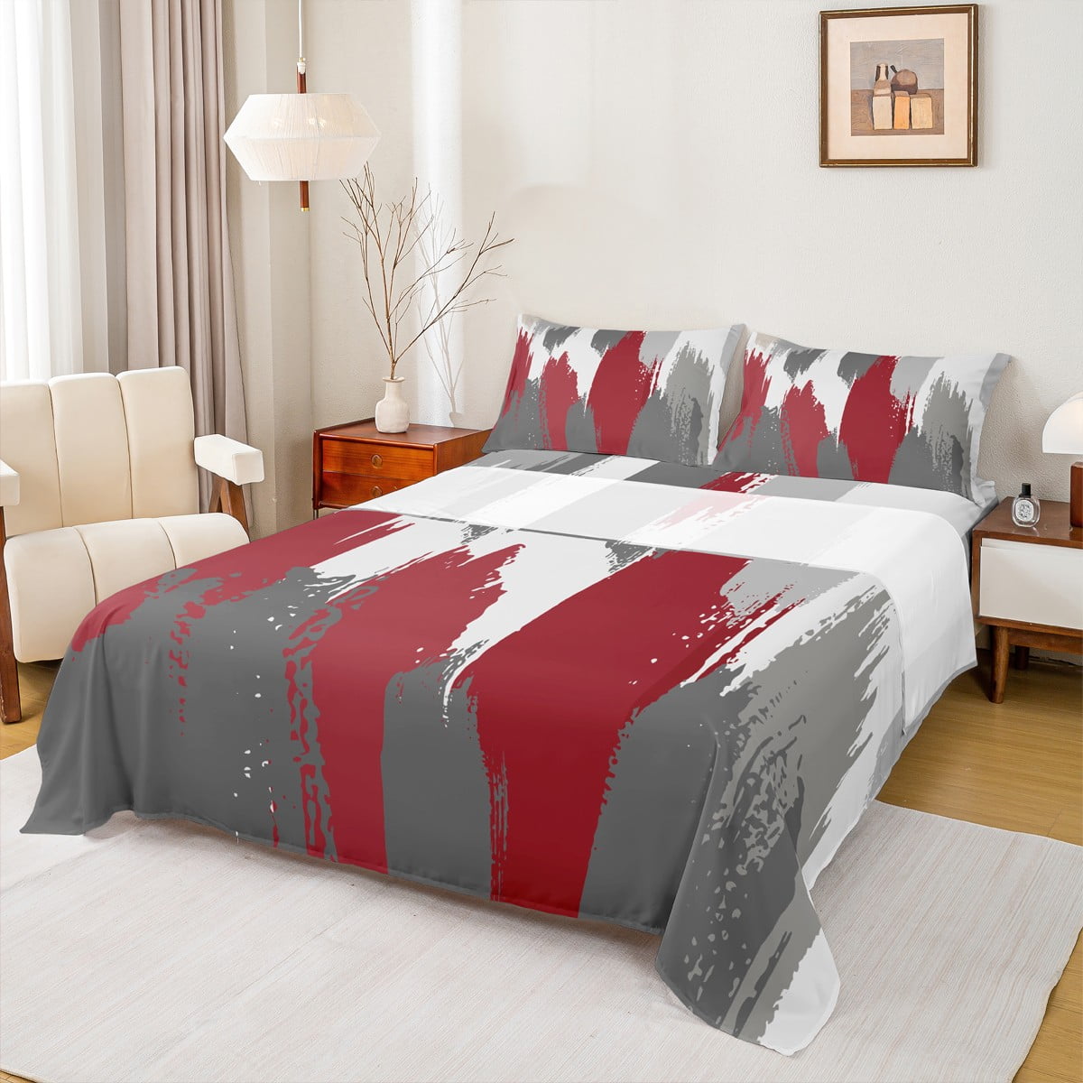 Feelyou Red Gray White Ombre Full Size Sheets, Contemporary Minimalism ...