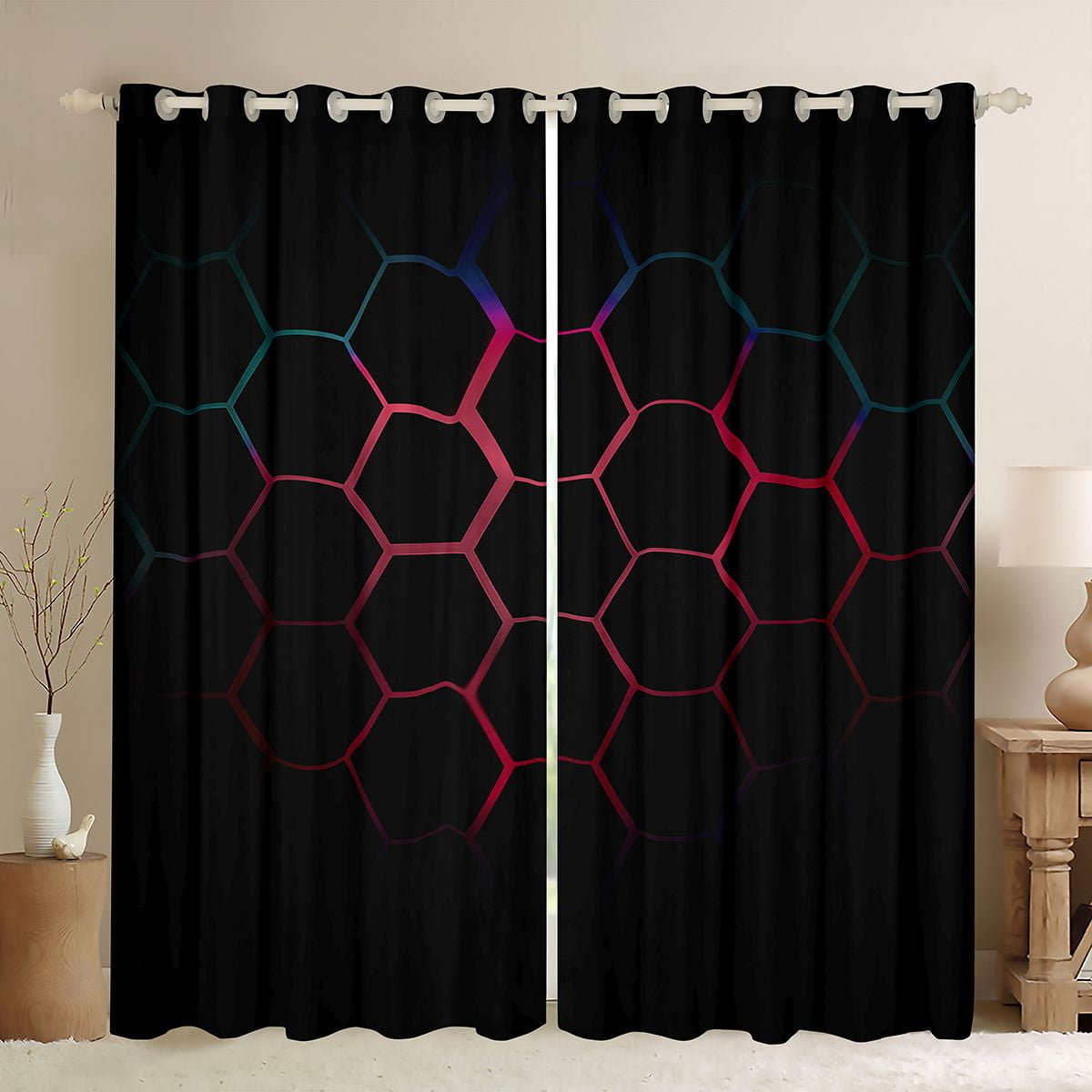 Feelyou Red Honeycomb Blackout Curtains Set of 2 (52x84 Each), Abstract ...