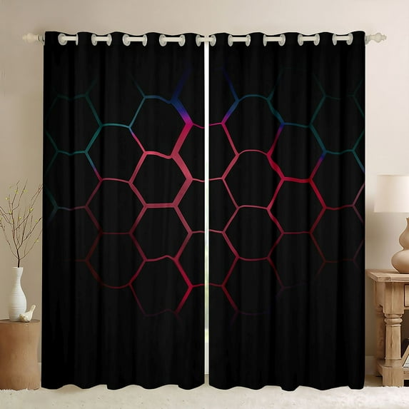 Feelyou Red Honeycomb Blackout Curtains Set of 2 (52x84 Each), Abstract ...