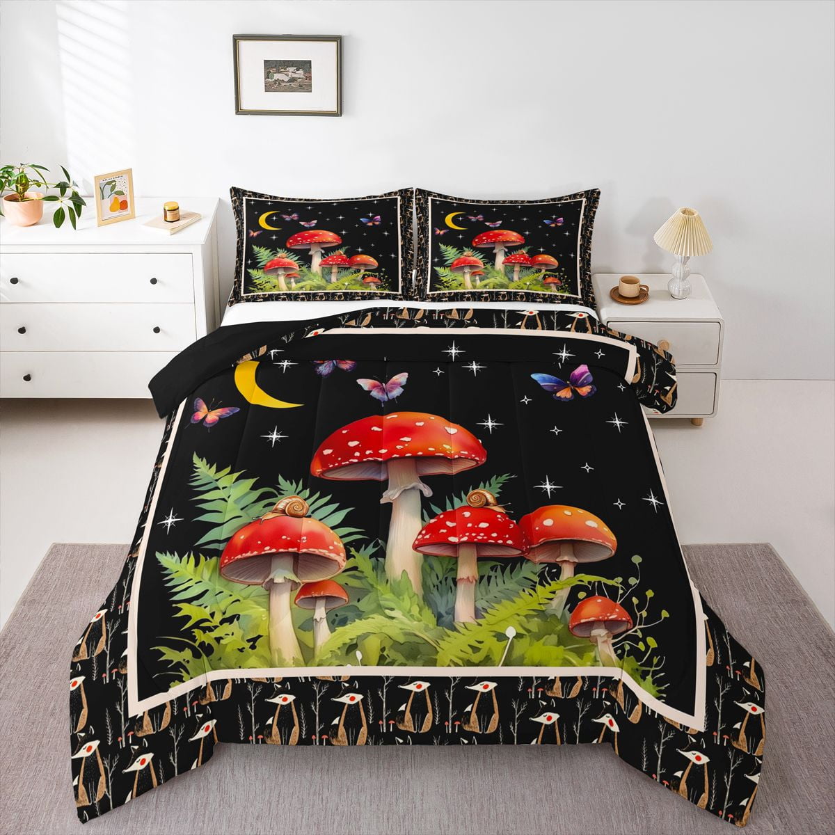 Feelyou Red Mushroom Plant Twin Comforter Sets, Butterfly Galaxy Stars ...