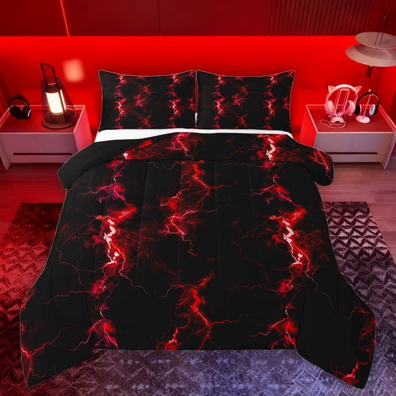 Feelyou Red Nature Lightning Queen Comforter Set, Chic Stripe Abstract ...