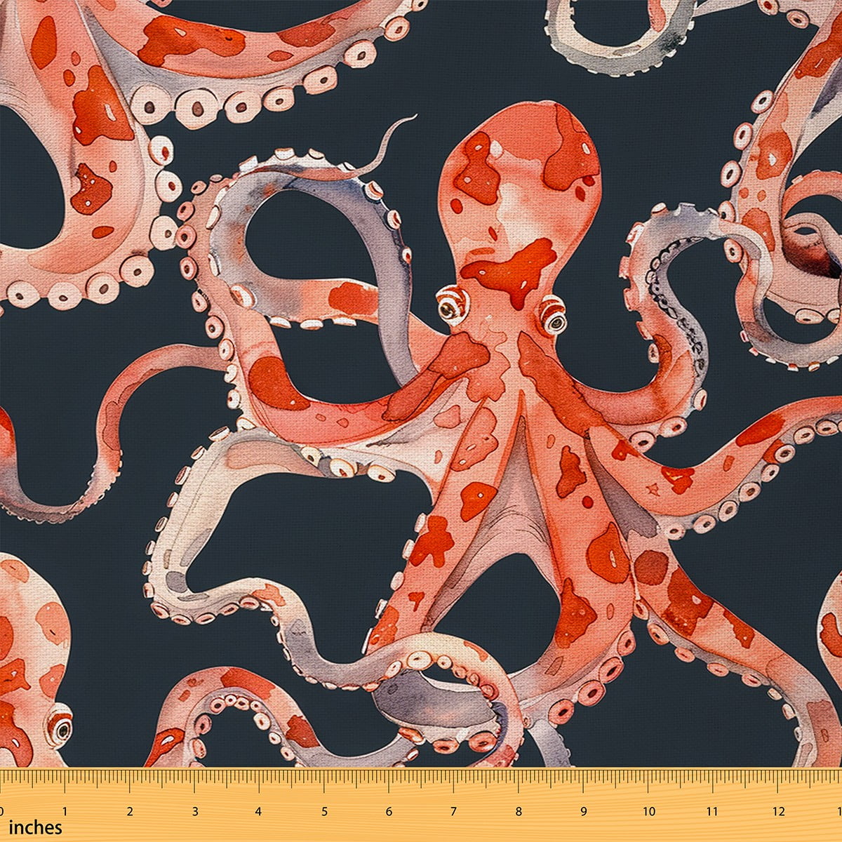 Feelyou Red Octopus Fabric by the Yard 2 Yards, Watercolor Sealife Home ...
