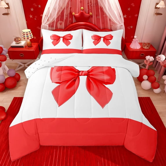 Feelyou Red Princess Bowknot Bedding Comforter Set, Kawaii Dreamy Bow ...