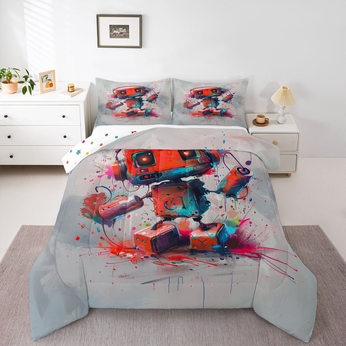 Feelyou Red Robot Teens Full Size Comforter Sets, Splatter Watercolor ...