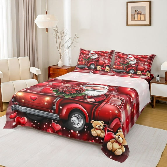 Feelyou Red Romantic Gnome Twin Sheet Sets, Anniversary Balloon Bedding ...