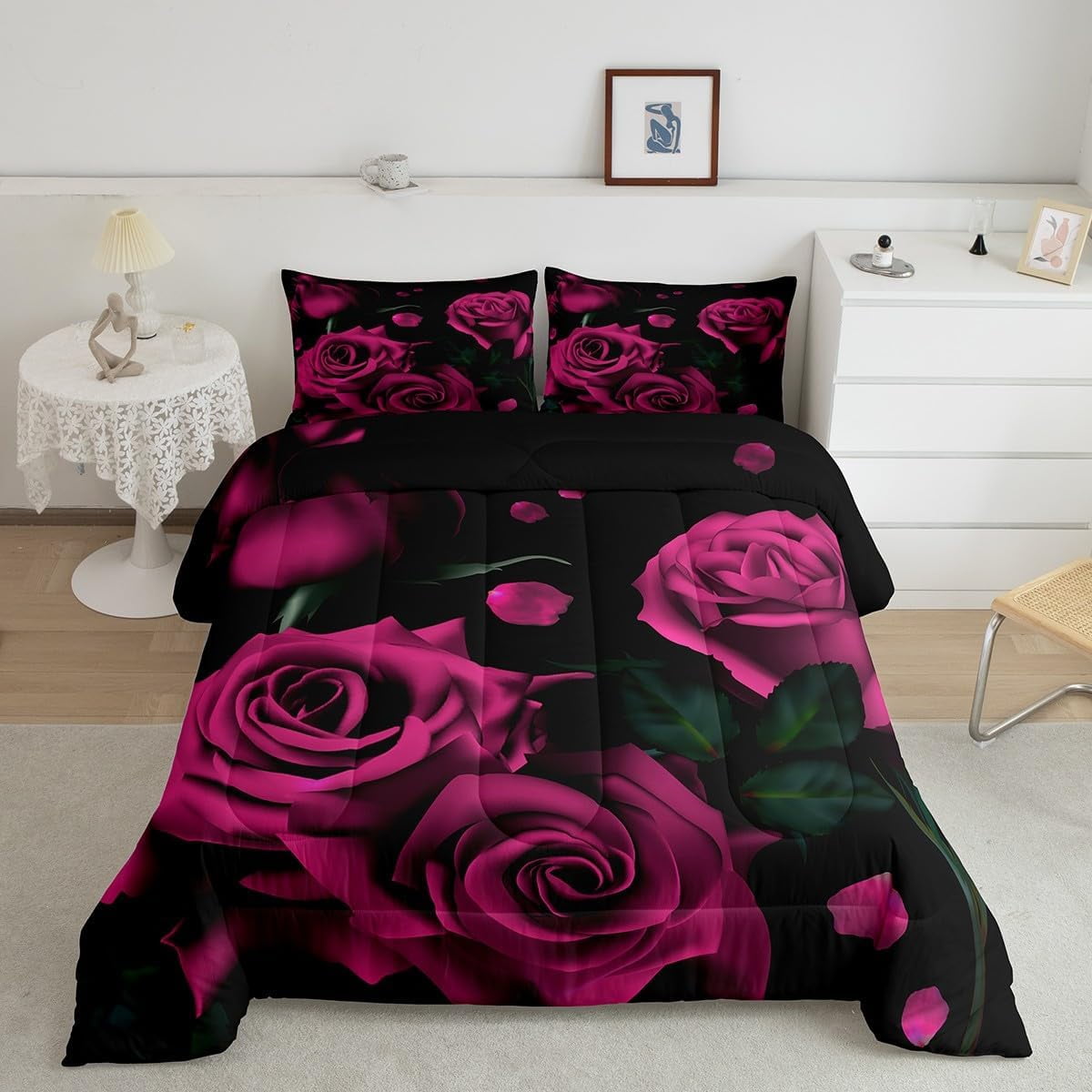 Feelyou Red Rose Bedding Set Kids Rose Floral Flower Comforter Set ...
