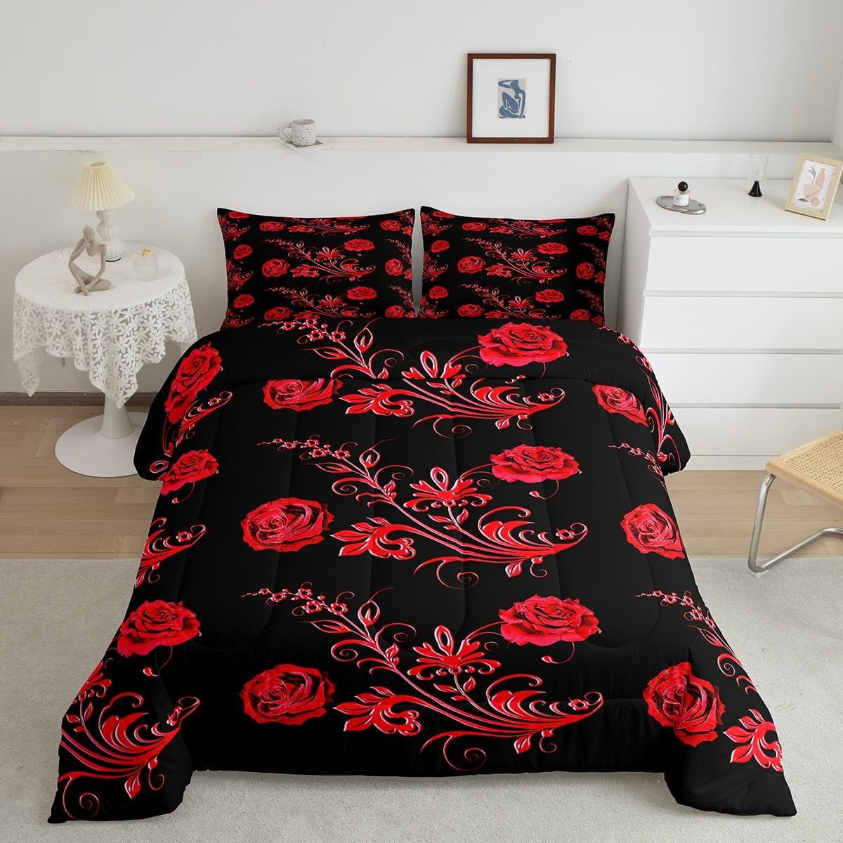 Feelyou Red Rose Bedding Set Kids Rose Floral Flower Comforter Set ...