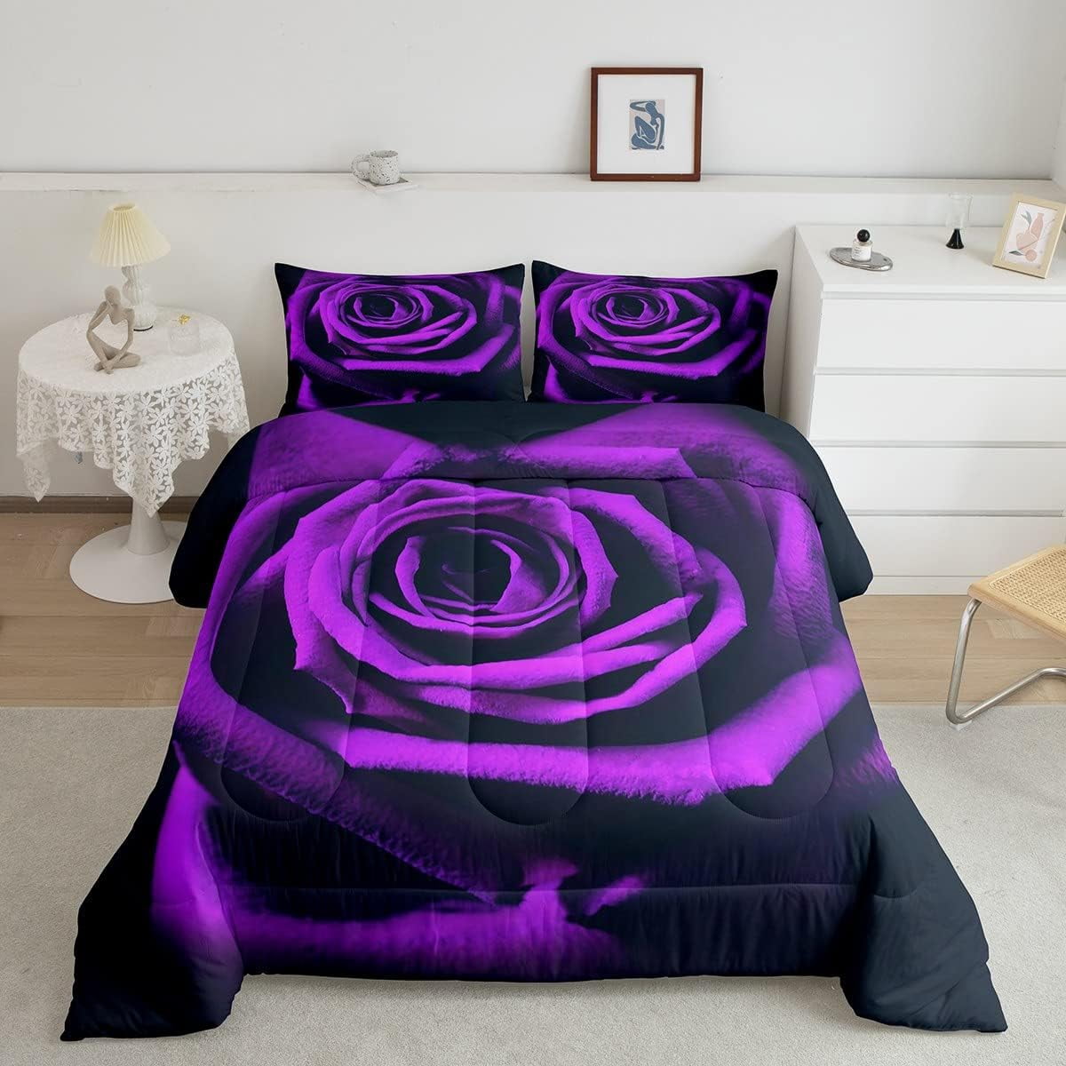 Feelyou Red Rose Comforter Set Girls Purple Blue Rose Bedding Set for ...