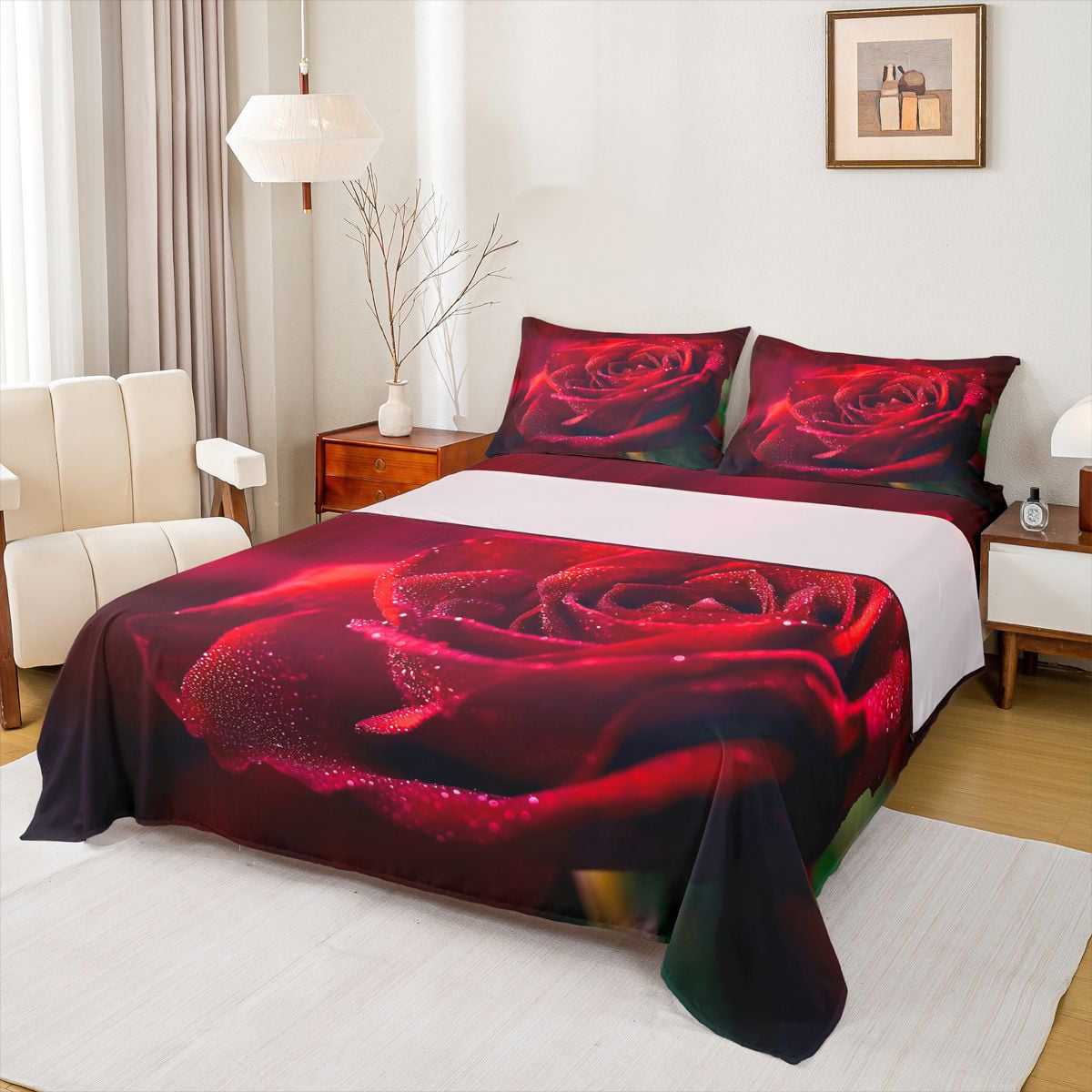 Feelyou Red Rose Flower Bed Sheets, Romantic Valentine's Day King ...