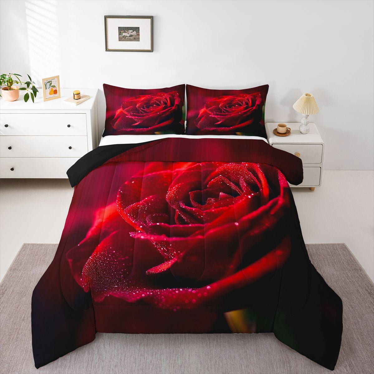 Feelyou Red Rose Flower Full Size Comforter Sets, Valentine's Day ...