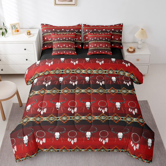 Feelyou Red Triangle Aztec Bedding Comforter Set 7 Pieces, Mystic Dream ...