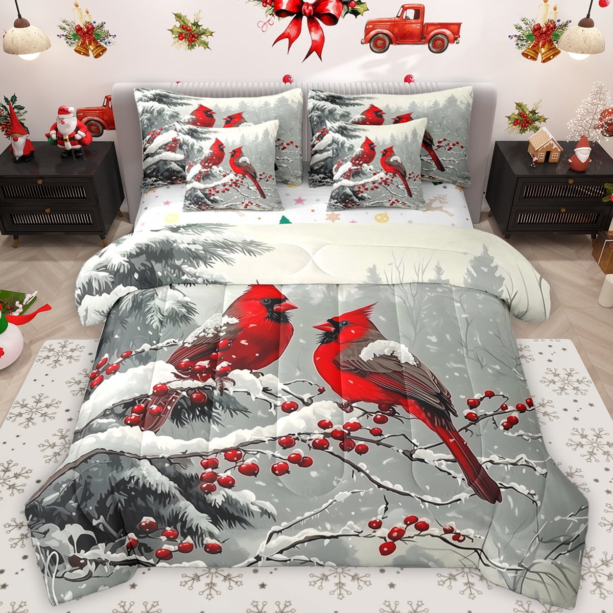 Feelyou Red Winter Robin Twin Bedding Sets 7-Piece, Kawaii Christmas ...