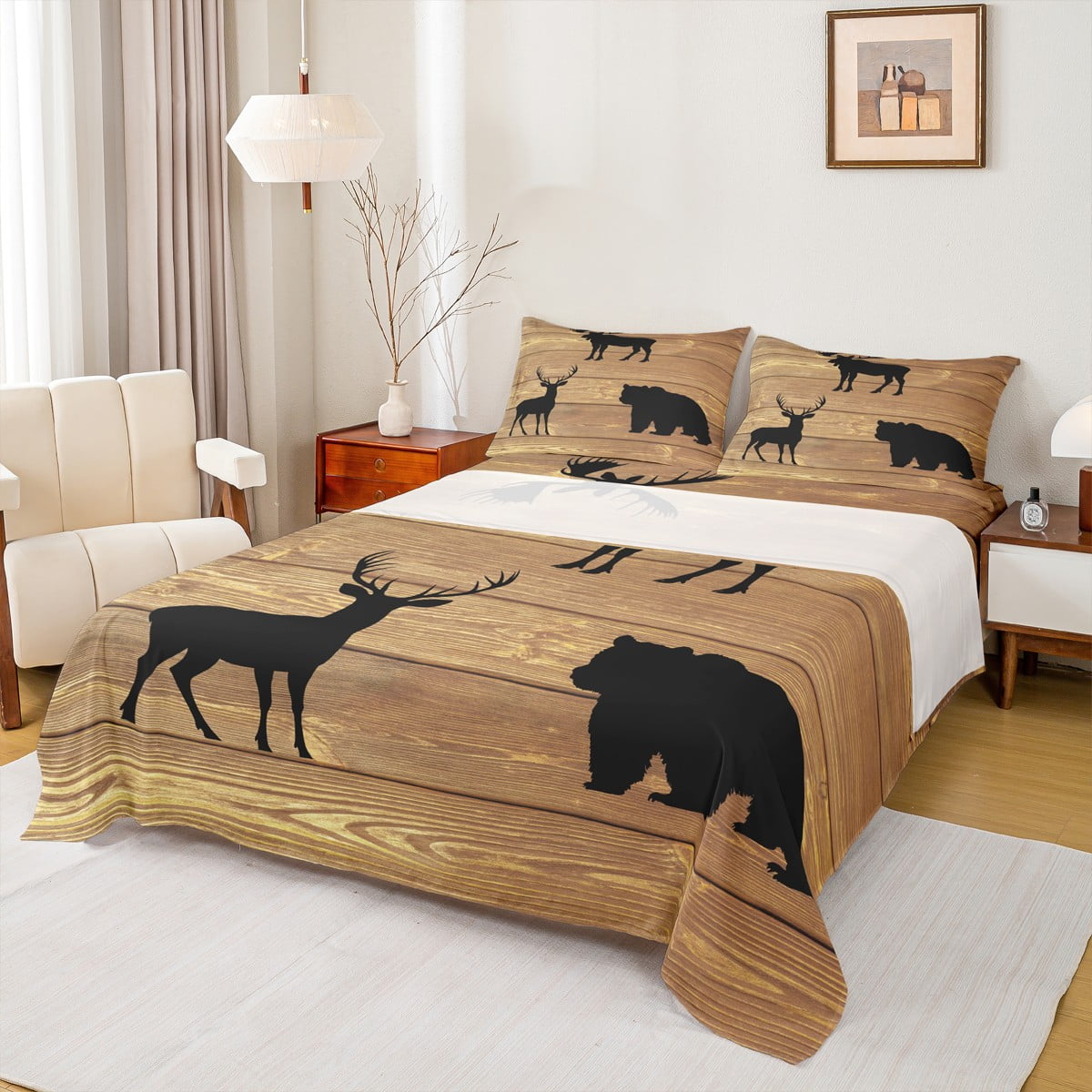 Feelyou Reindeer Moose Bear Full Size Sheets, Rustic Farmhouse Bed ...