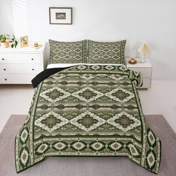 Feelyou Retro Aztec Queen Comforter Set, Green Triangle Abstract ...