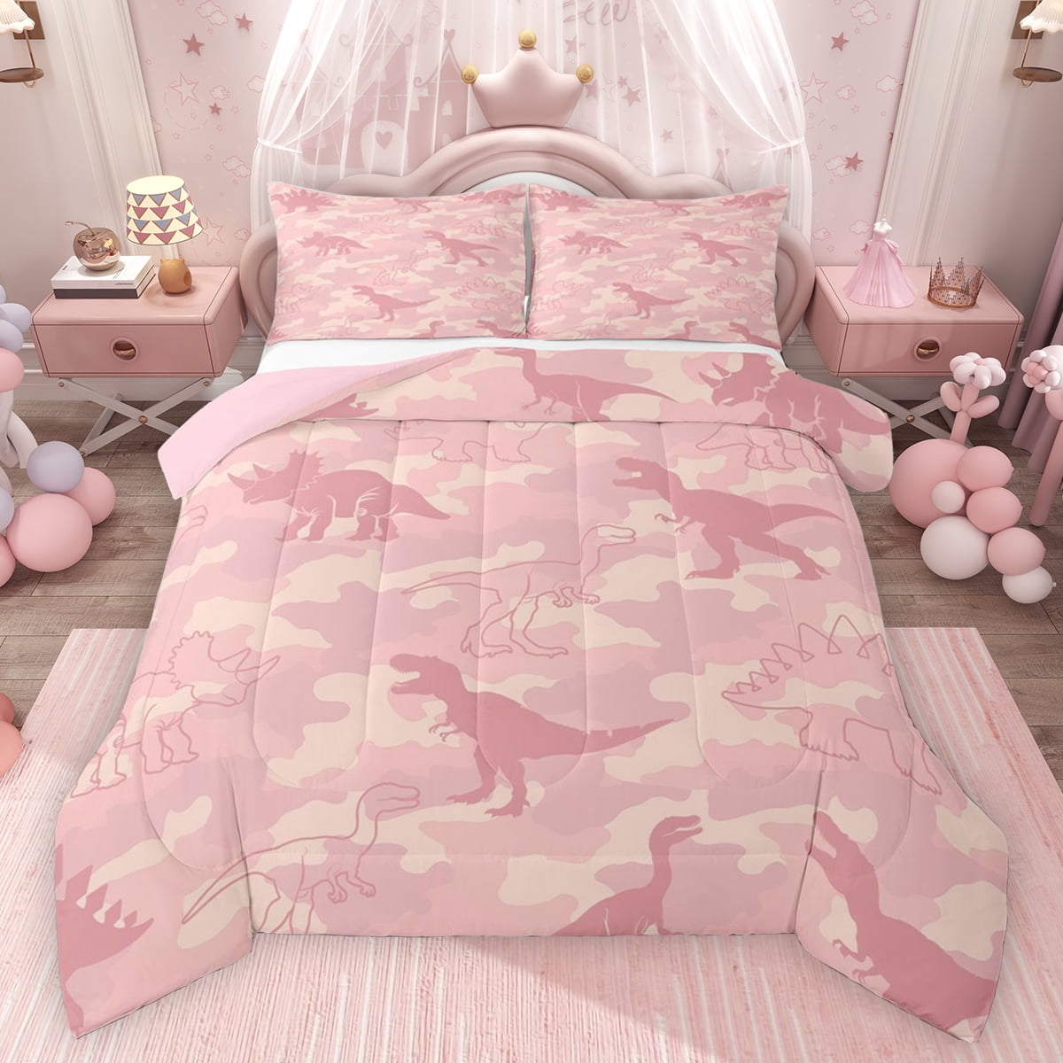 Feelyou Retro Camo Teen Twin Comforter Sets, Pink Dinosaur Animal ...