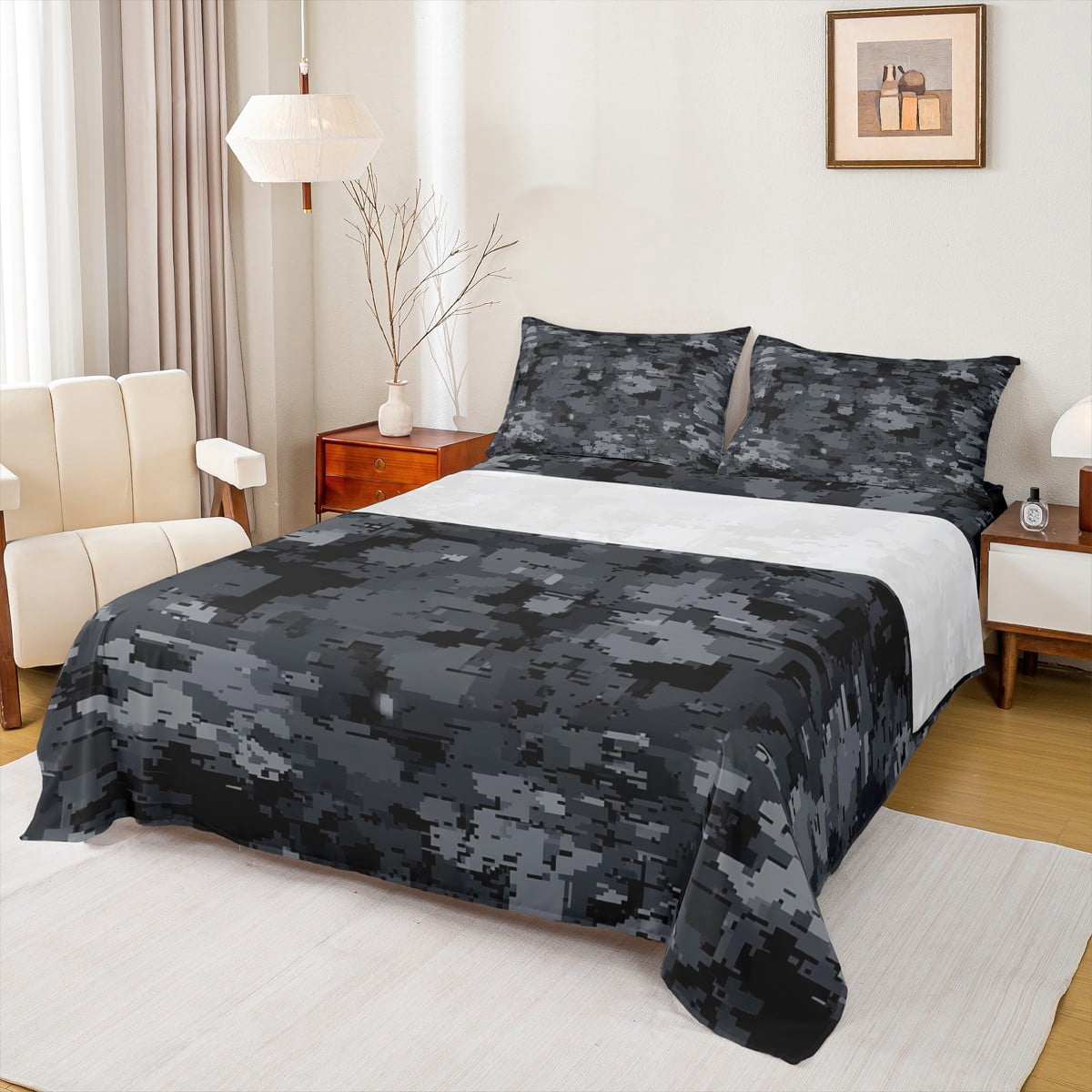 Feelyou Retro Camouflage Full Size Sheets, Black Camo Abstract Bed ...