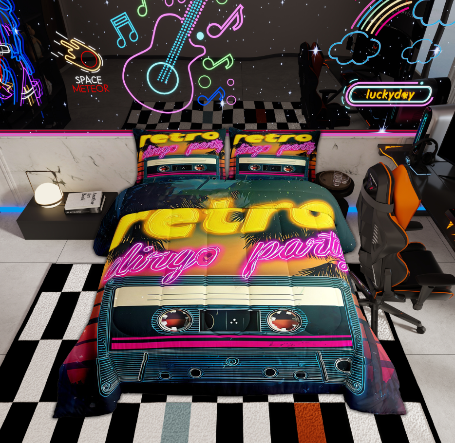 Feelyou Retro Disco Music Bedding Comforter Set, Happy Beach Party Twin ...
