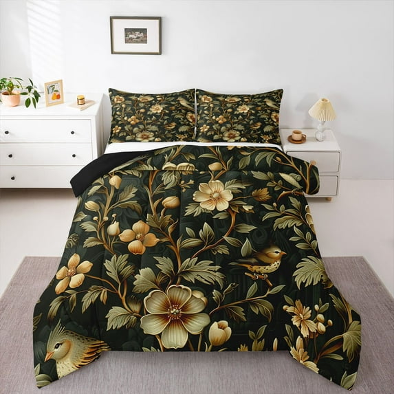Feelyou Retro Flower Floral Queen Comforter Set, Leaf Plant Botanical ...