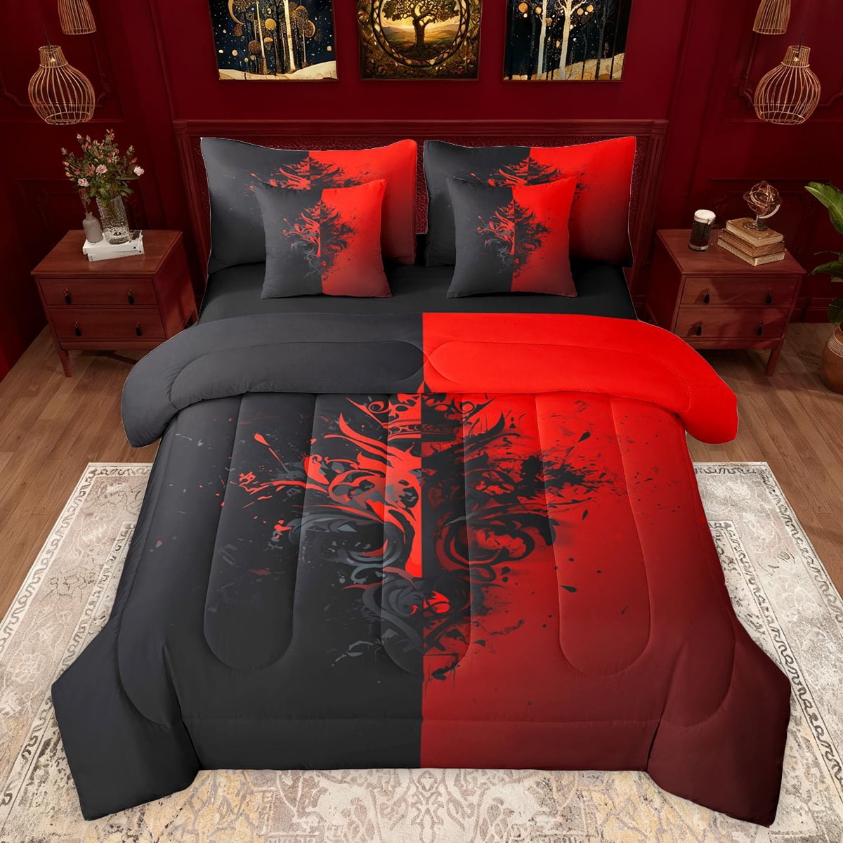 Feelyou Retro Gothic Graphic Bedding Comforter Set 7pcs, Vintage Goth ...