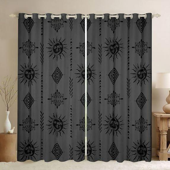 Feelyou Retro Moon Black Out Curtains, Black Boho Aztec Curtains Pack ...