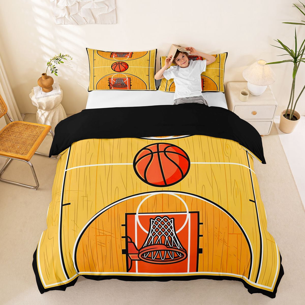Feelyou Retro Orange Basketball Bedding for Kids, Cartoon Hoop Ball ...