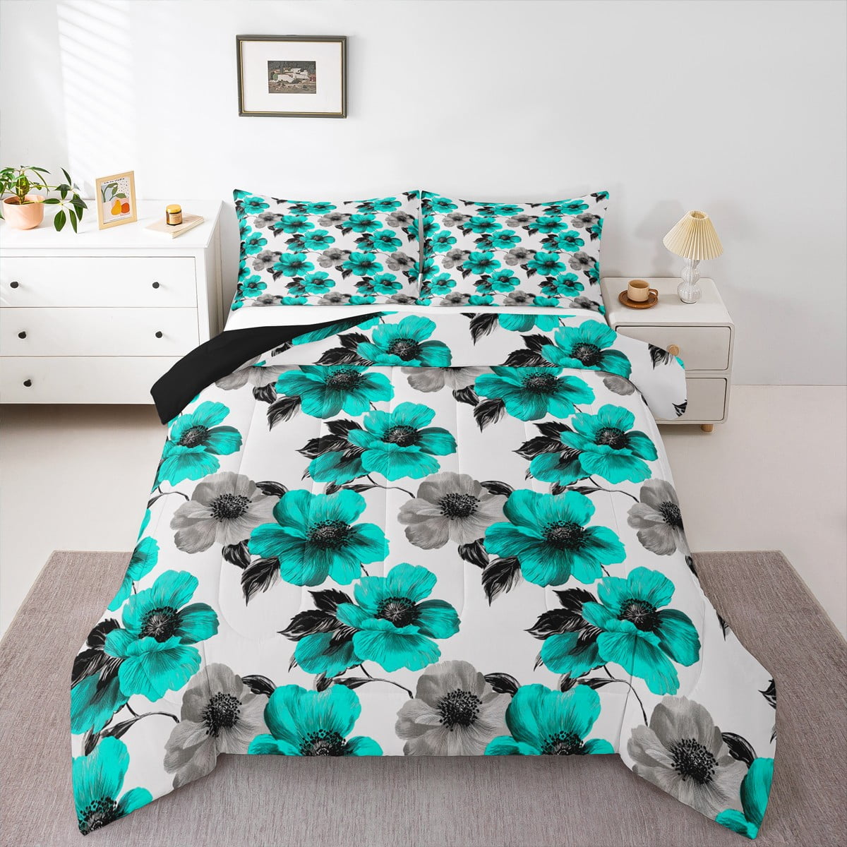Feelyou Retro Rustic Floral Queen Comforter Set, Plant Botanical ...