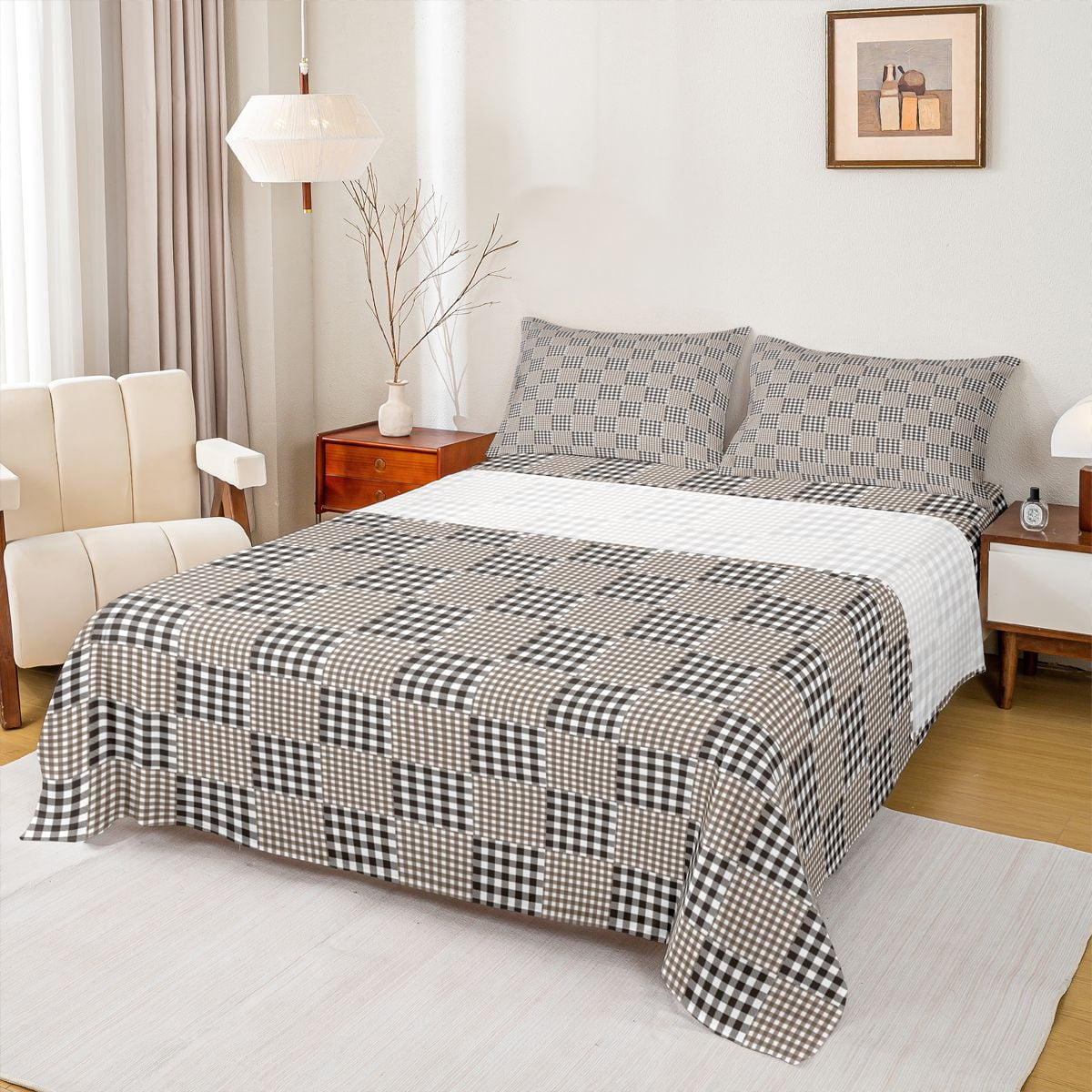 Feelyou Retro Square Buffalo Bed Sheets, Simple Fashion Plaid King ...