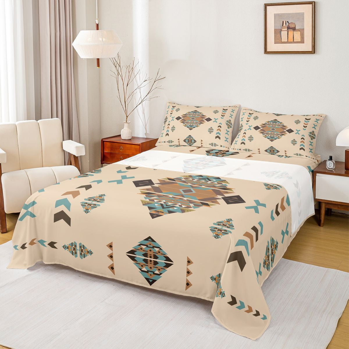 Feelyou Retro Western Aztec Queen Sheet Sets, Hippie Wheat Triangle Bed ...