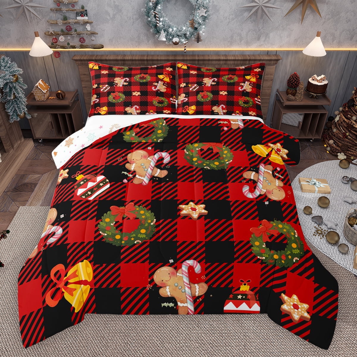 Feelyou Retro Western Christmas Bedding Comforter Set, Cute Gingerbread ...
