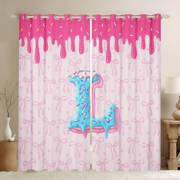 Feelyou Ribbon Blackout Curtains Set of 2 (52x84 Each), Donut Initial L ...