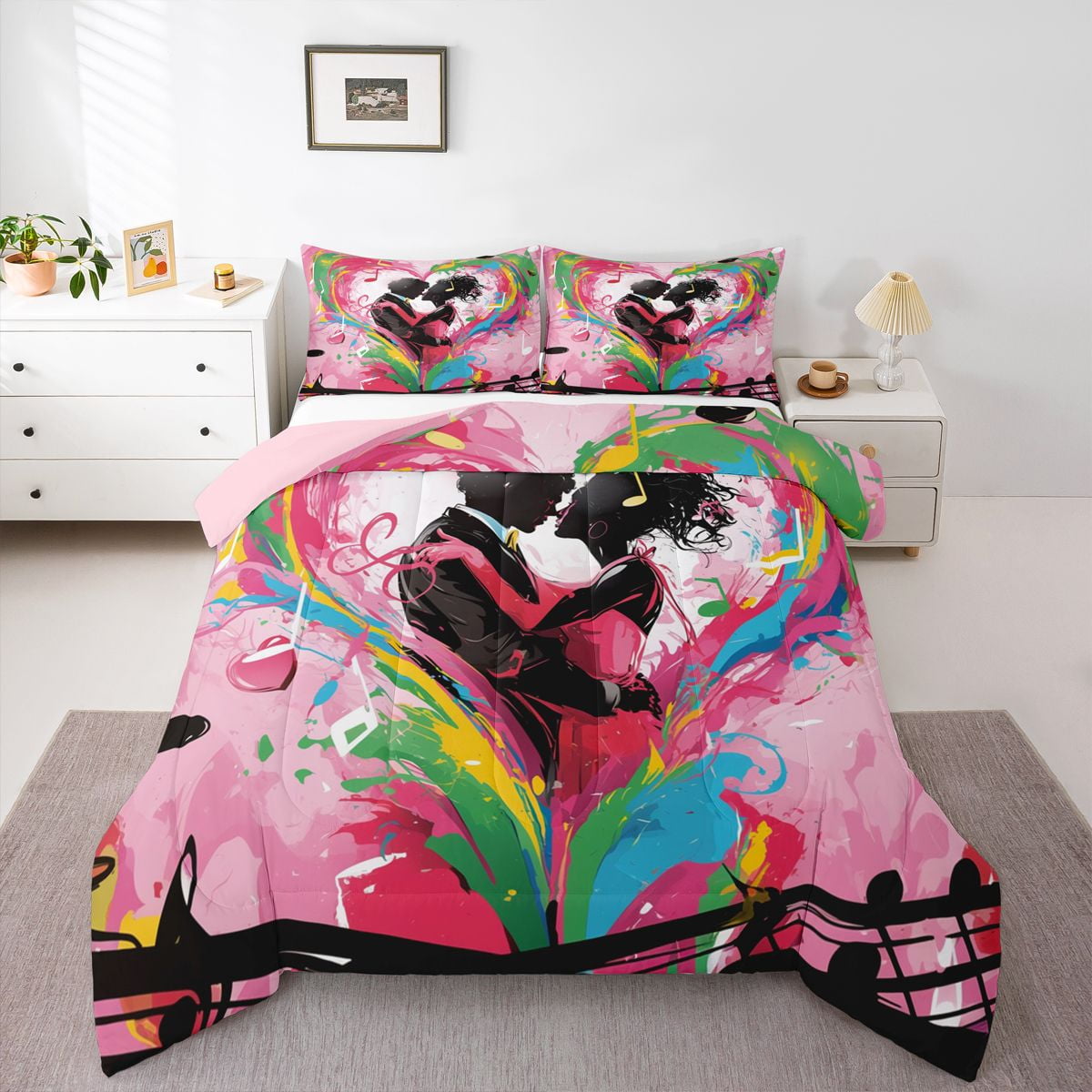 Feelyou Romantic Couple Full Size Comforter Sets, Watercolor Love Heart ...