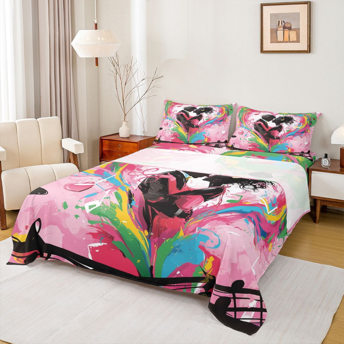 Feelyou Romantic Couple Queen Sheet Sets, Watercolor Love Heart Flat ...