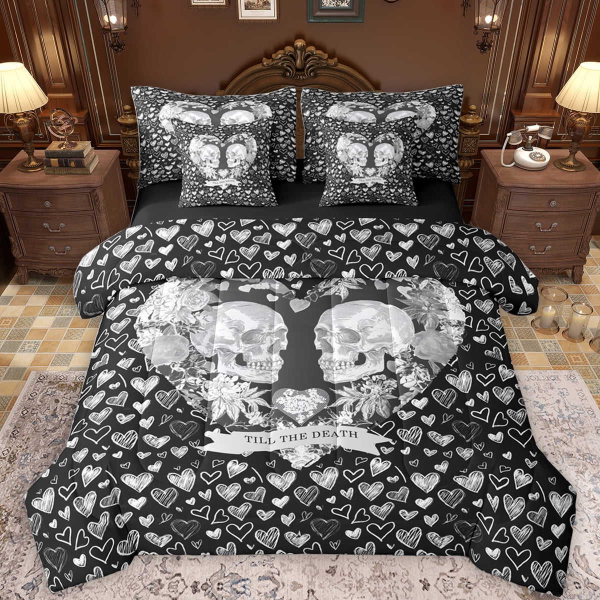 Feelyou Romantic Couple Skeleton Bedding Comforter Set 7pcs, Love Till ...