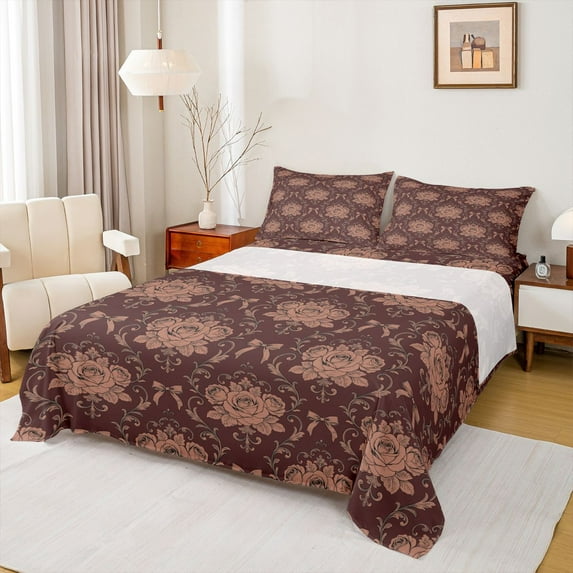 Feelyou Romantic Floral Rose Twin Sheet Sets, Western Damask Women ...