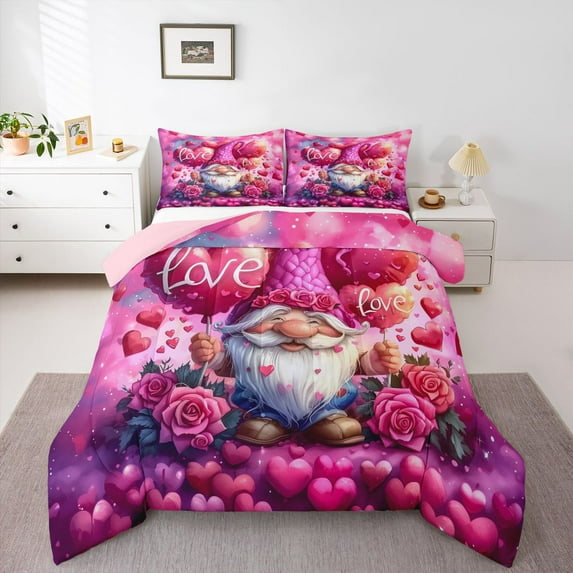Feelyou Romantic Gnome Full Size Comforter Sets, Love Heart Balloon ...