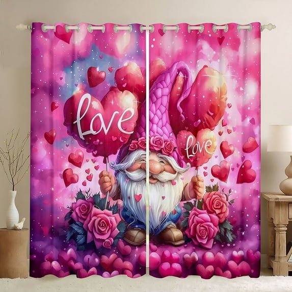 Feelyou Romantic Gnome Rose Curtains Pack of 2 (52x84 Each), Love Heart ...