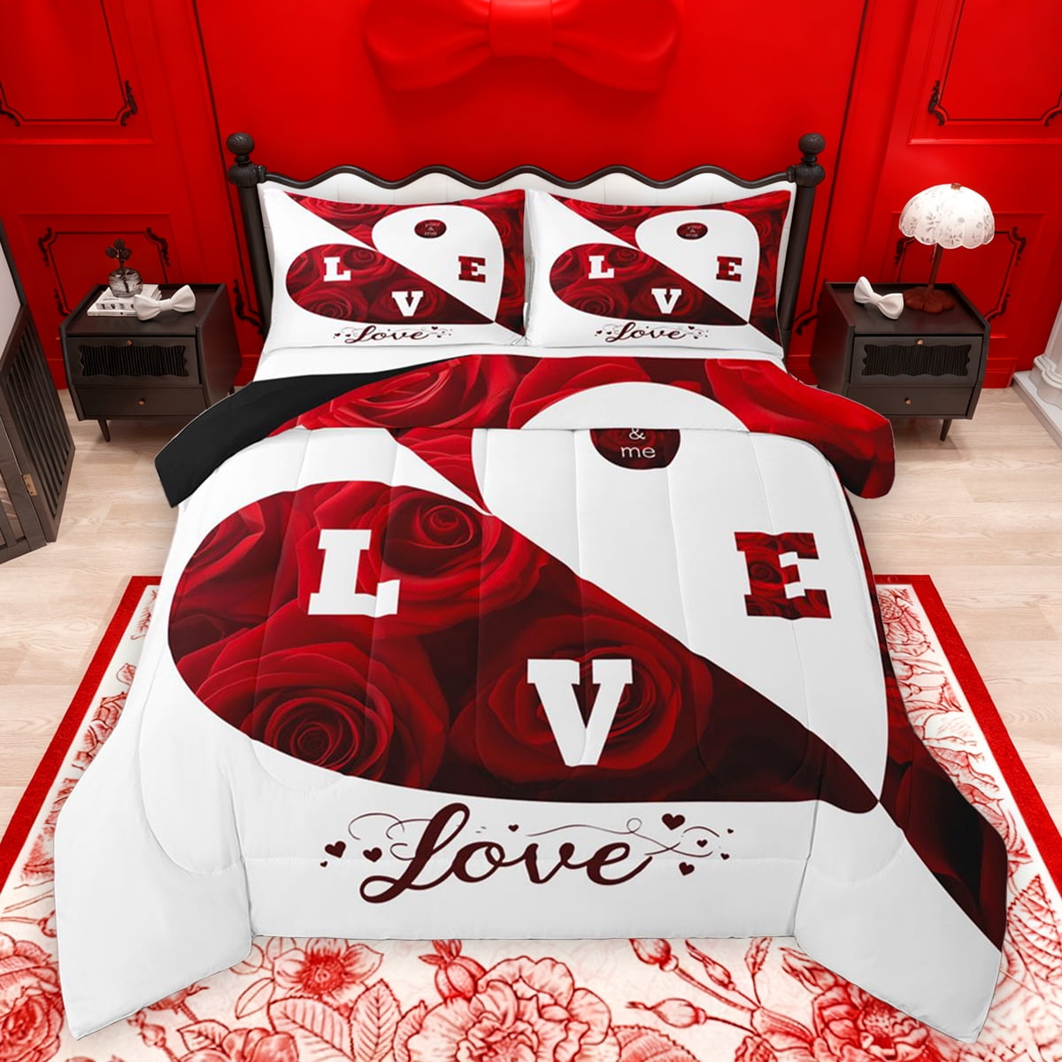 Feelyou Romantic Red Rose Full Size Comforter Sets, Anniversary Love ...