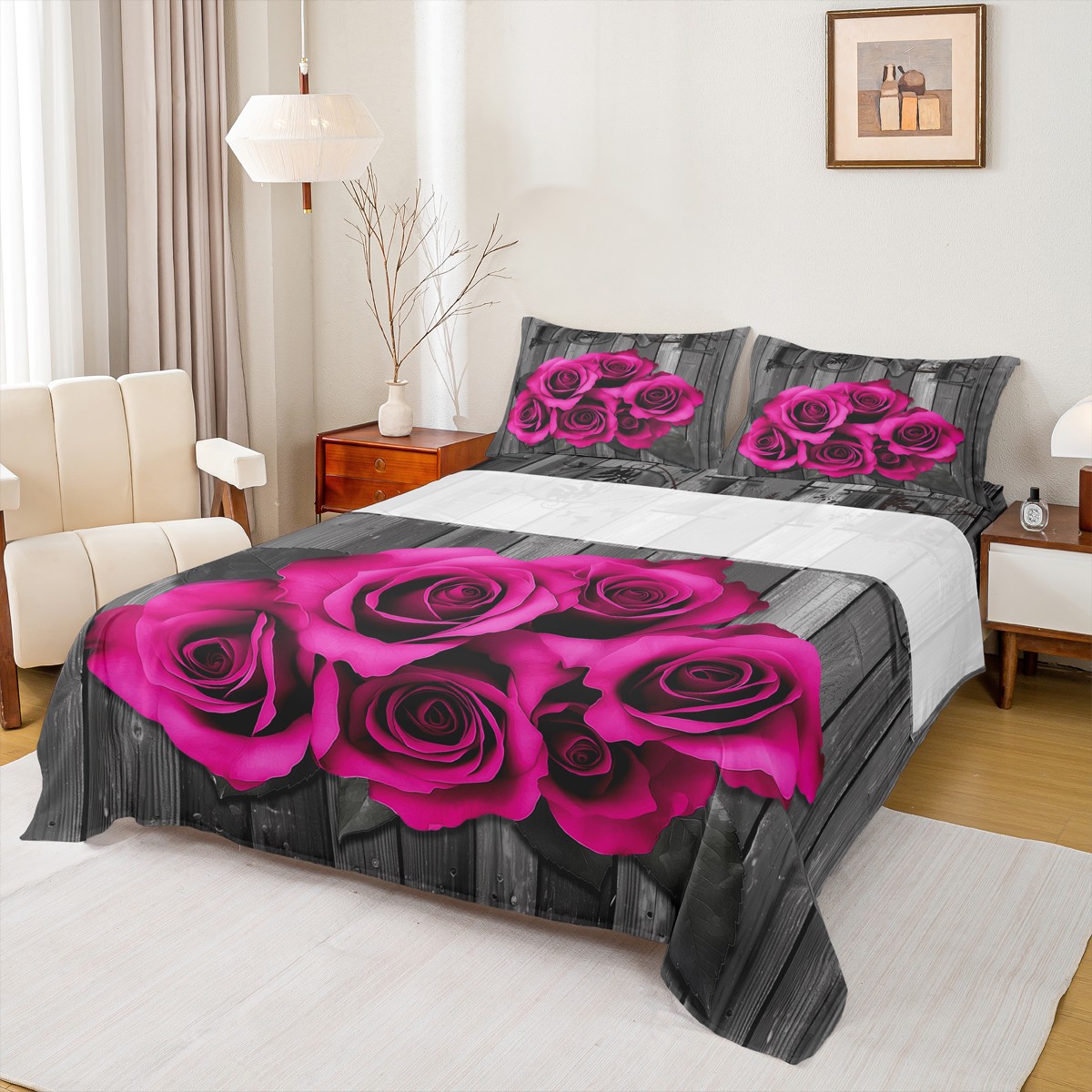 Feelyou Romantic Rose Floral Full Size Sheets, Rustic Farmhouse Bed ...