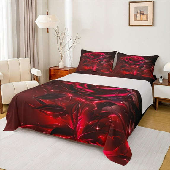 Feelyou Rose Flower Floral Twin Sheet Sets, Red Glitter Stars Twin ...