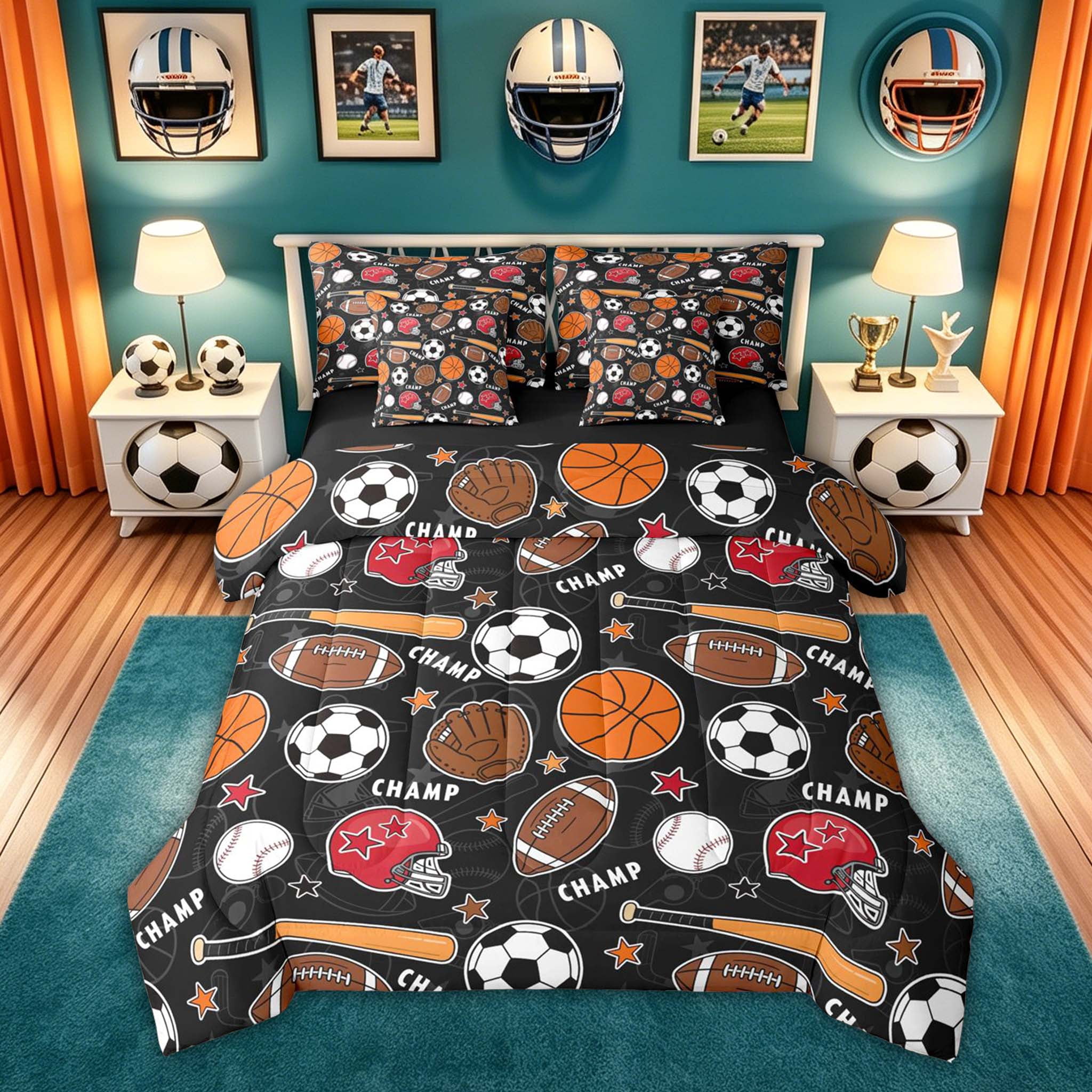 Feelyou Rugby Basketball Lover King Bedding for Kids, Cartoon Star ...