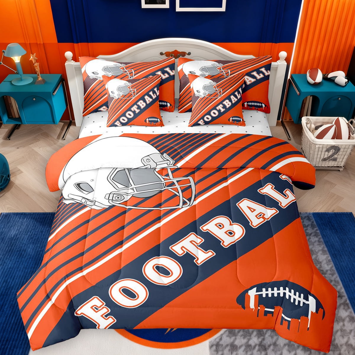 Feelyou Rugby Sport Player Twin Bedding Sets 7-Piece for Teens, Orange ...