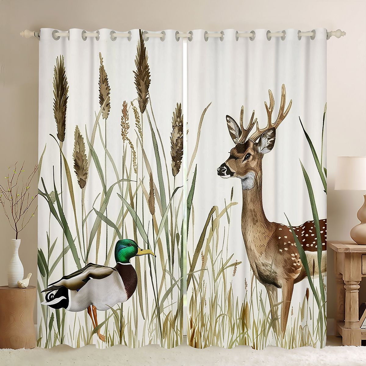 Feelyou Rustic Animal Black Out Curtains, Deer Duck Curtains Pack of 2 ...