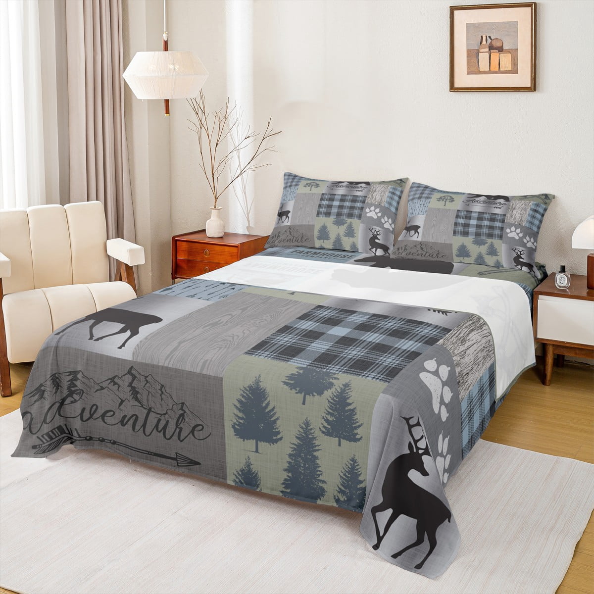 Feelyou Rustic Bear Deer Bed Sheets for Men, Farmhouse Wooden Plank ...